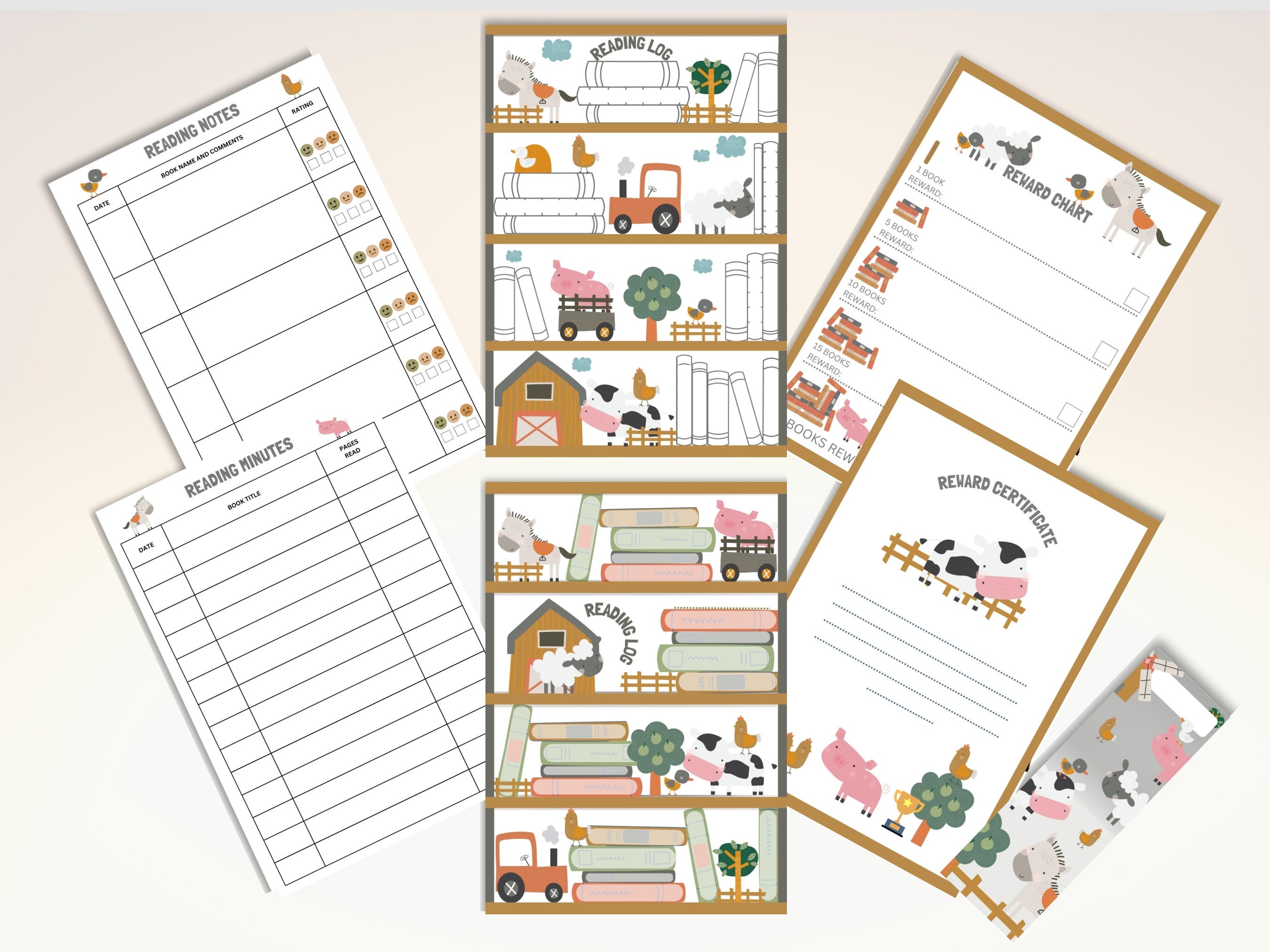 Reading Log for Kids, Farm Animals Printable, Reading Reward Chart ...