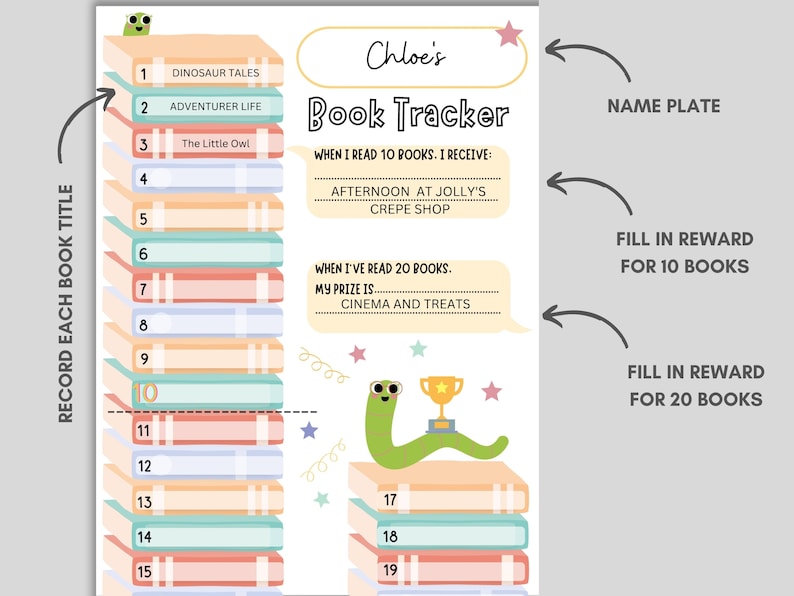 Bookworm Book Log,book Challenge,reading Challenge,kids Reading Tracker ...