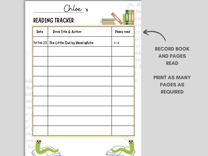 Bookworm Book Log,book Challenge,reading Challenge,kids Reading Tracker ...