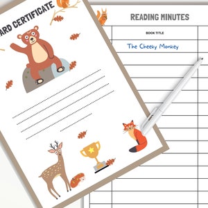 Autumn Book Log, Reading Reward Chart, Woodland Printable, Kids Reading ...