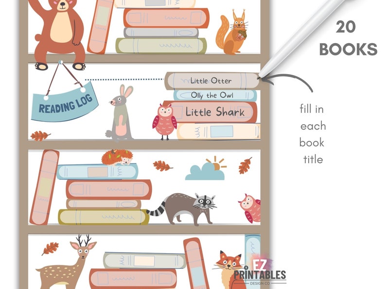 Autumn Book Log Reading Reward Chart Woodland Printable - Etsy