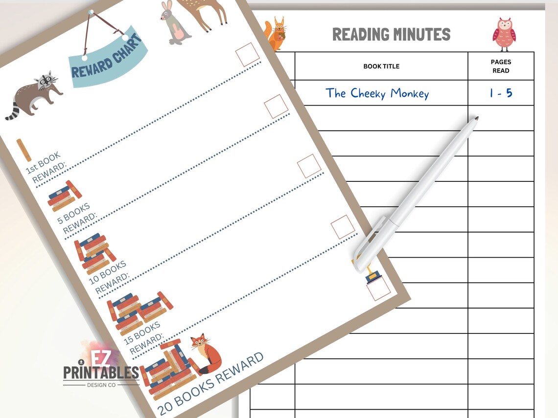 Autumn Book Log Reading Reward Chart Woodland Printable - Etsy
