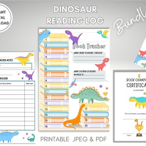 Kids Reading Log Printable Bundle, Dinosaur Chart, Reading Log for Kids ...