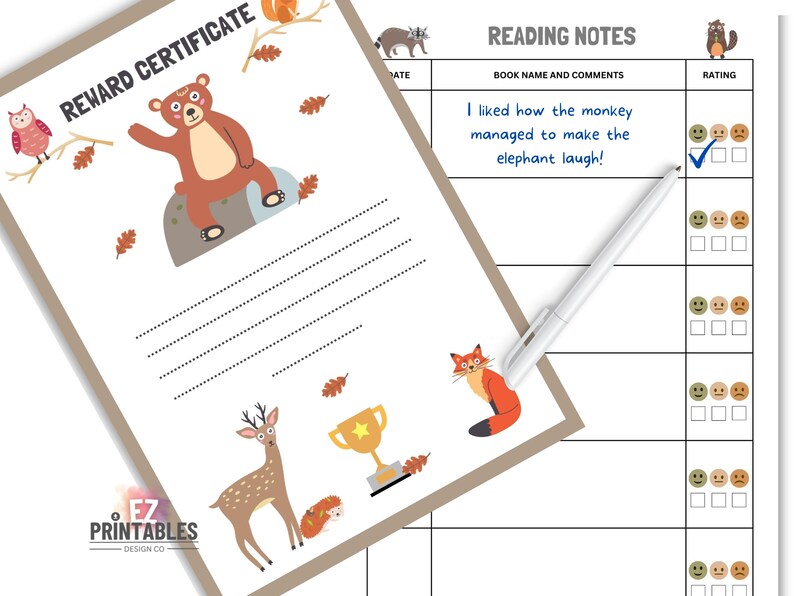 Autumn Book Log Reading Reward Chart Woodland Printable - Etsy