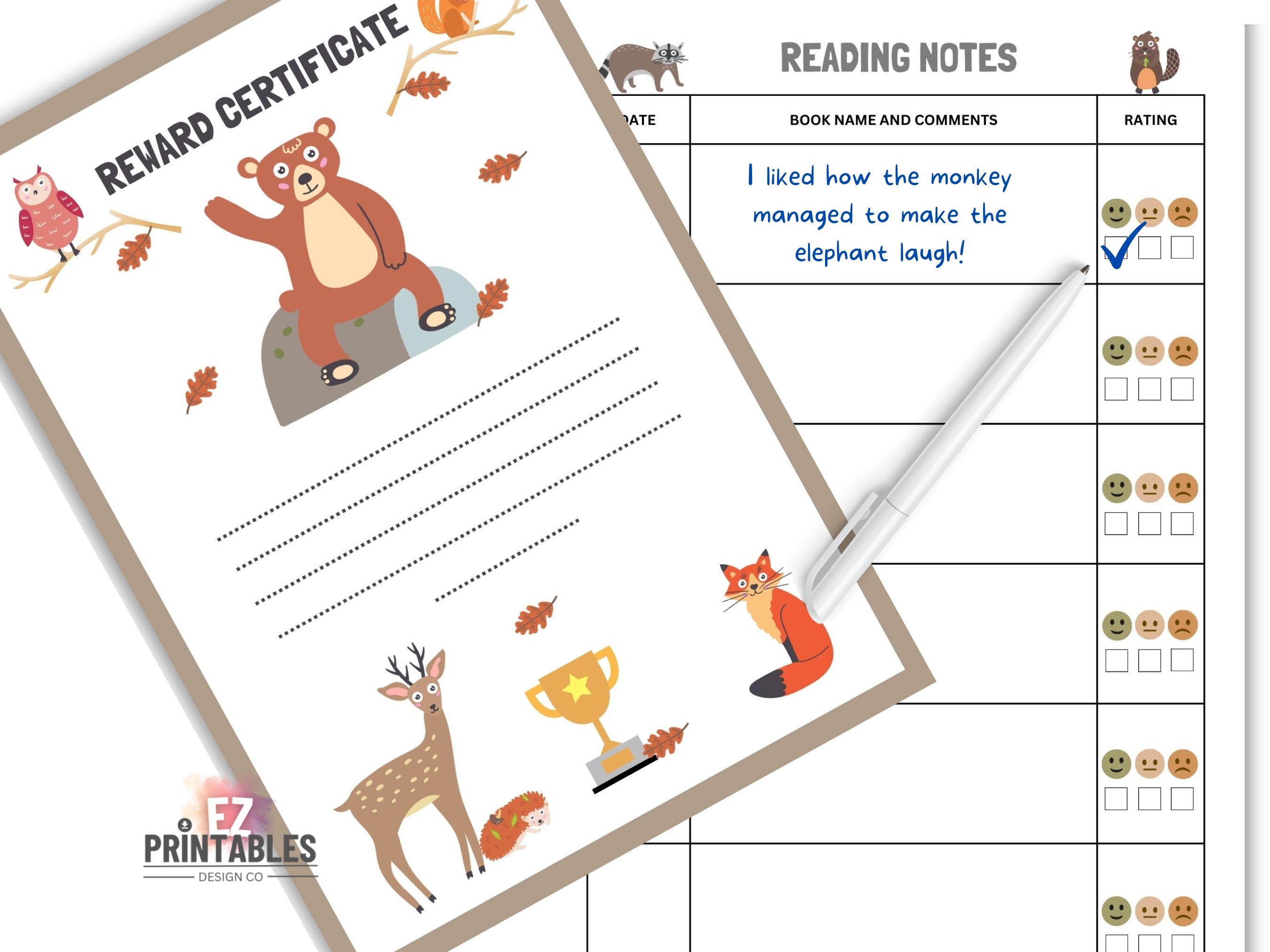 Autumn Book Log Reading Reward Chart Woodland Printable - Etsy