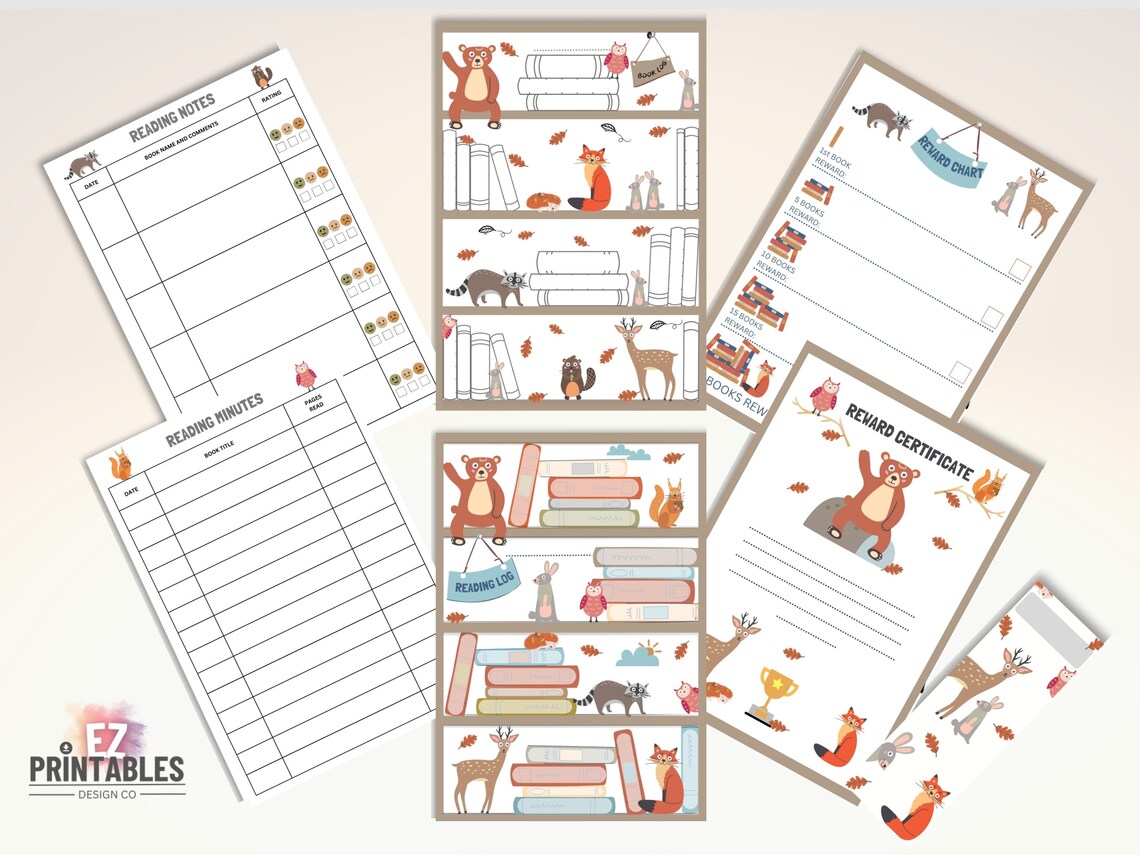 Autumn Book Log Reading Reward Chart Woodland Printable - Etsy