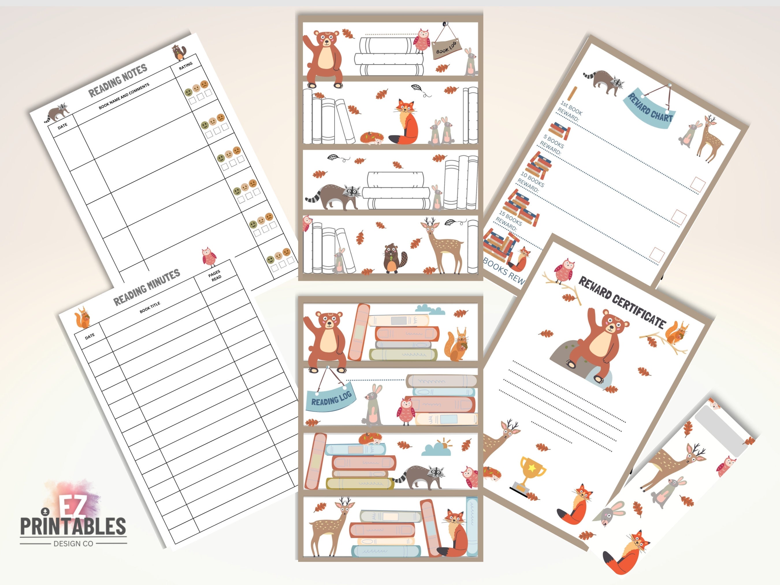 Autumn Book Log Reading Reward Chart Woodland Printable - Etsy