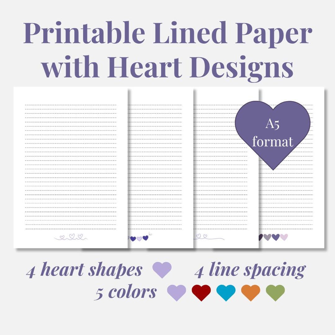 Heart Lined Paper | A5 Printable Stationery (digital Download) - Etsy
