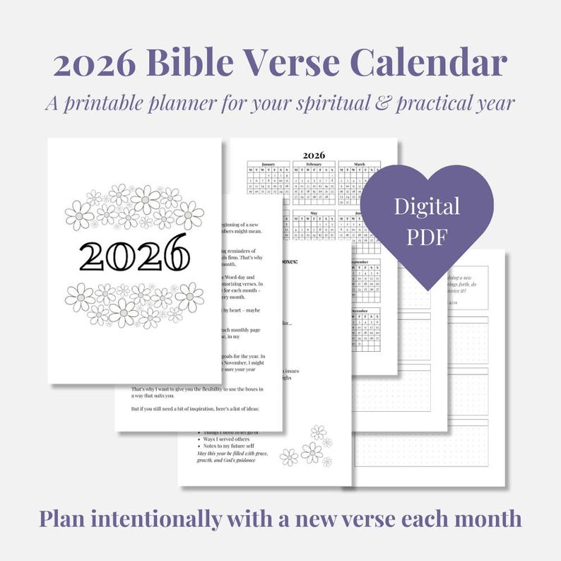 2026 Bible Verse Calendar Printable | Monthly Scripture Planner PDF ...