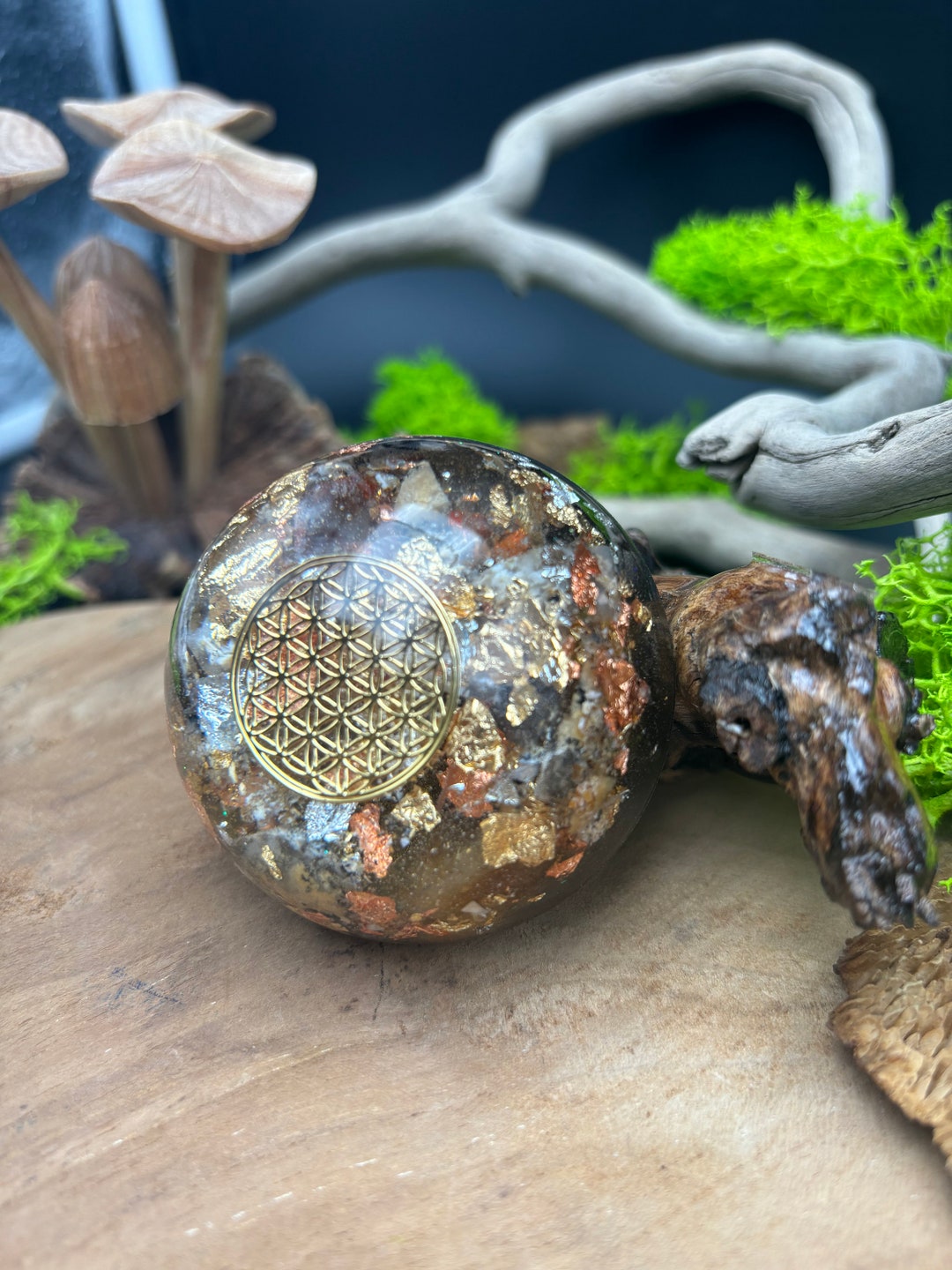 Artisanal Orgonite Flower of Life Composed of Dendritic Agate and Rock Crystal. - Etsy