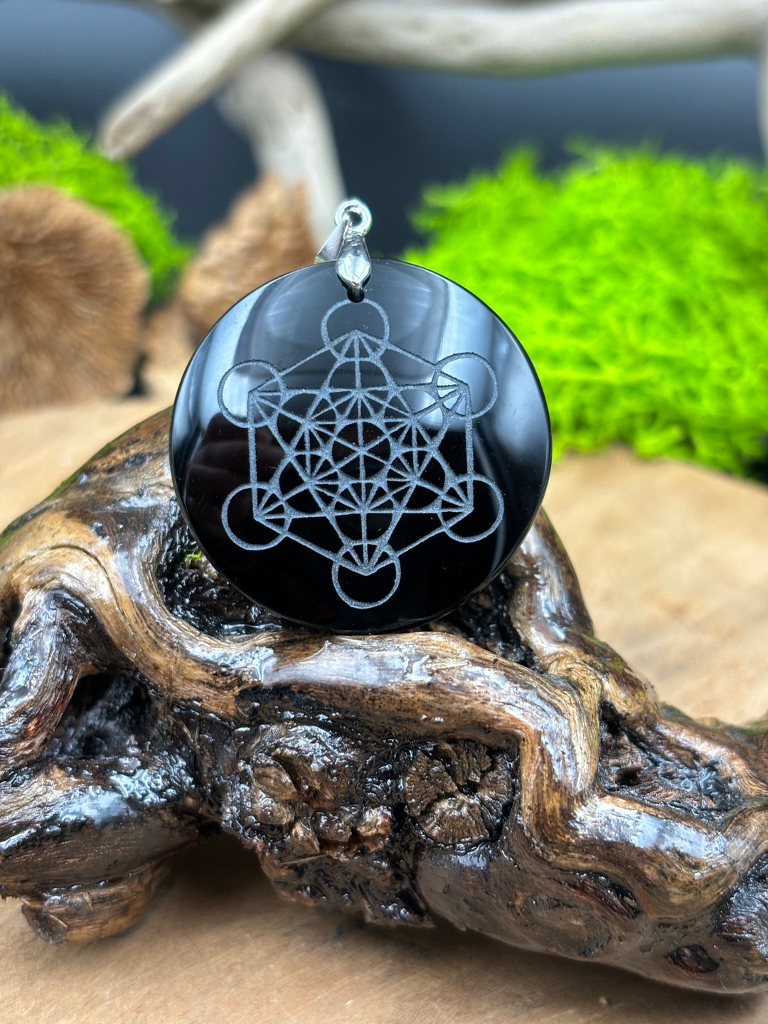 Soul Sentinel, Black Obsidian Pendant and Metatron Symbol. - Etsy
