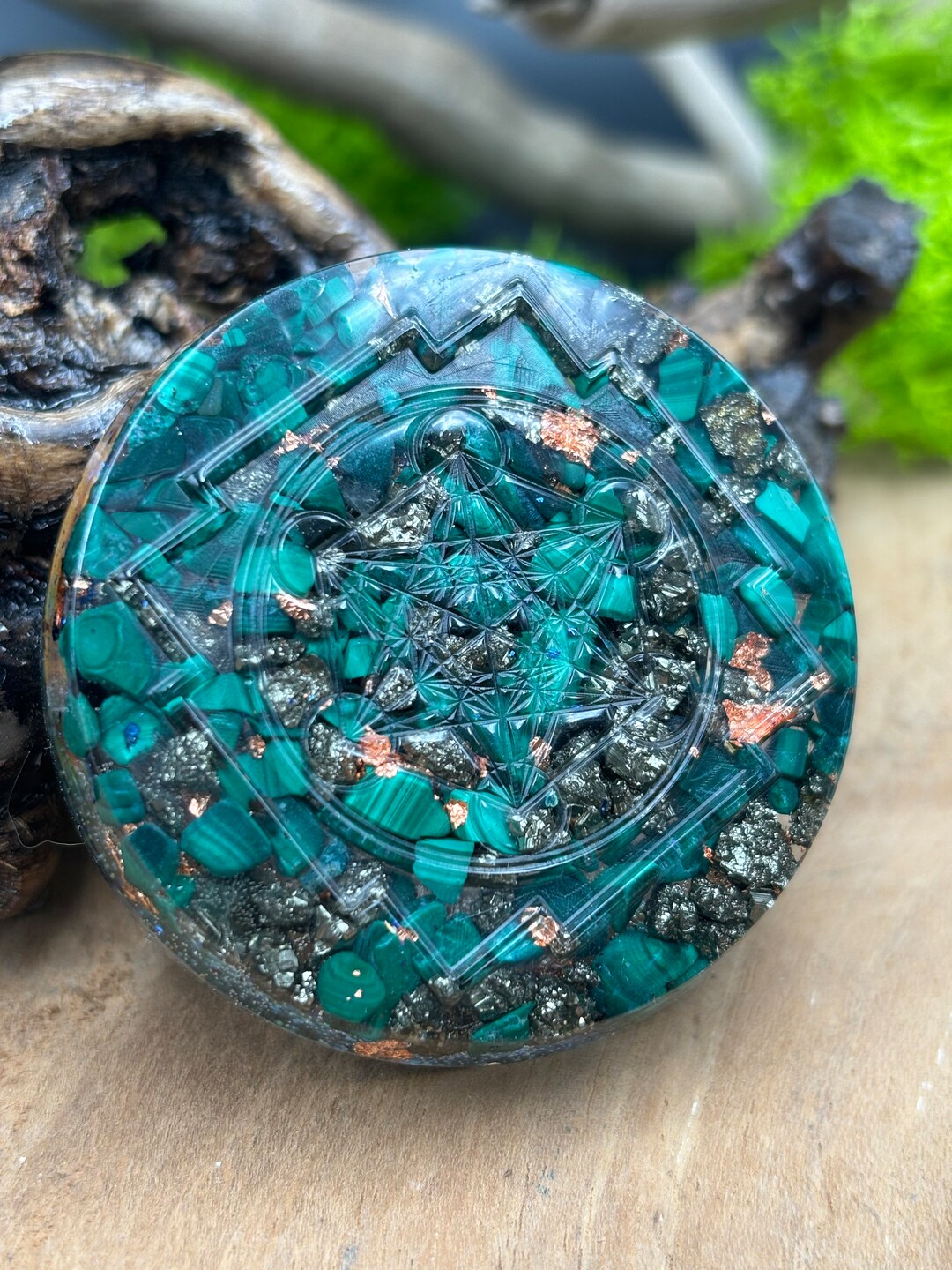 Metatron Pocket Orgonite, With LAKHOVSKY Antenna, Malachite, Pyrite and ...