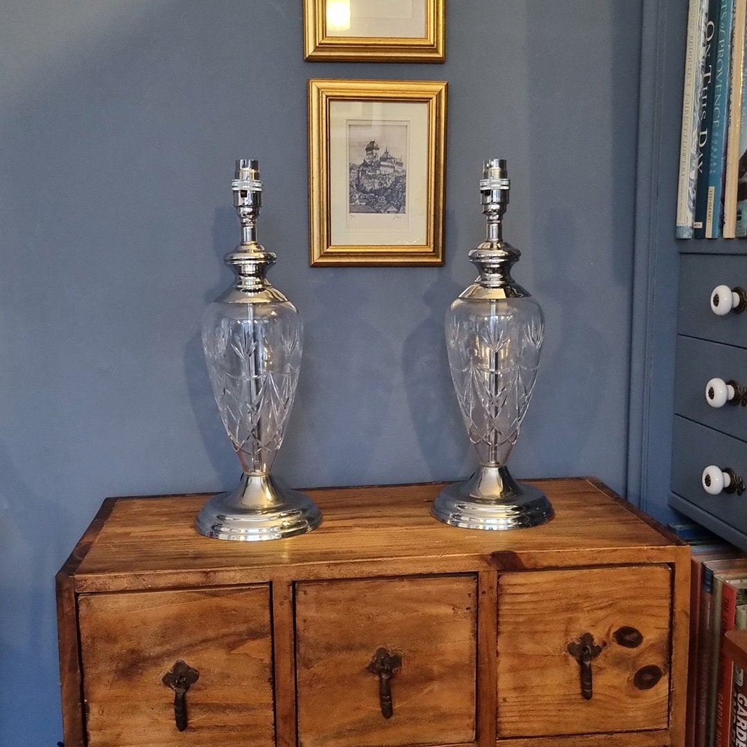 Pair of Glass Lamp Stands - Etsy UK