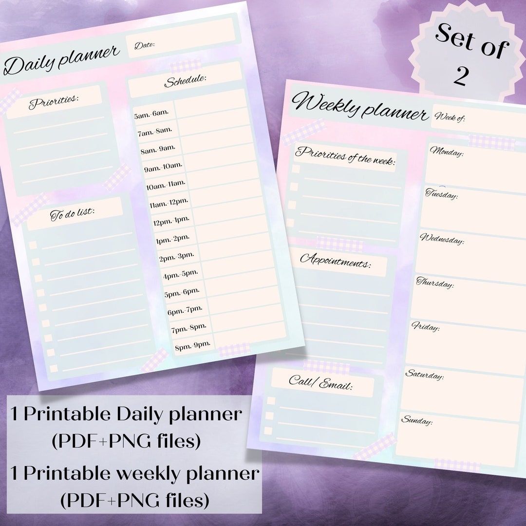Weekly Planner Daily Planner Set, Decorative Cute Stationary, Hourly ...