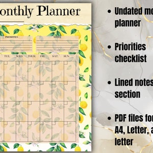 Cottagecore Lemon Stationary Planner Printable Journal Pages, Undated ...