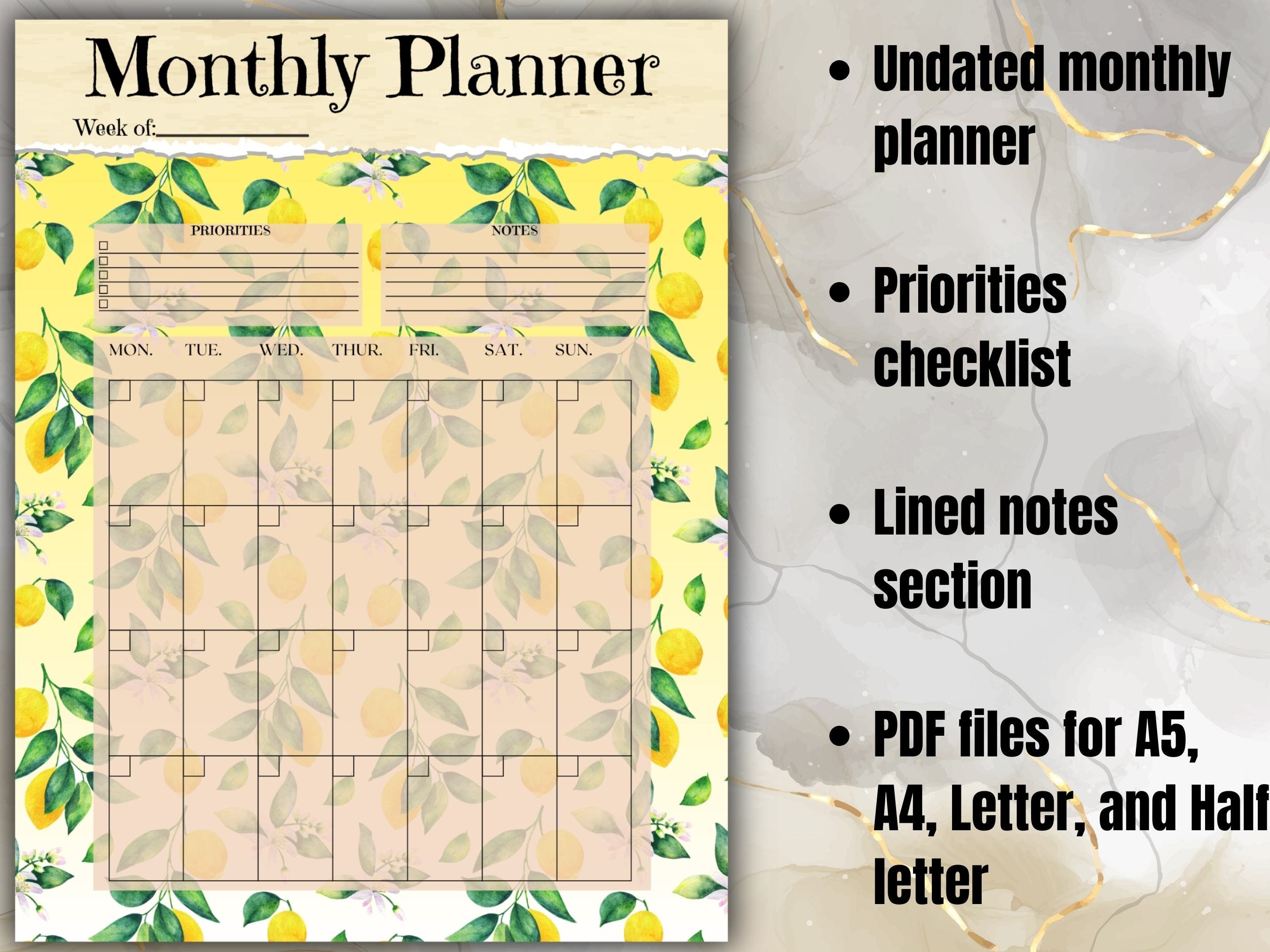 Cottagecore Lemon Stationary Planner Printable Journal Pages, Undated ...