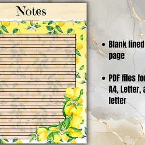Cottagecore Lemon Stationary Planner Printable Journal Pages, Undated ...