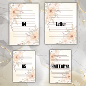 Floral Aesthetic Printable Lined Stationary Paper, Cute Flower Print ...