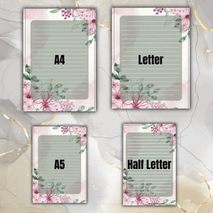 Floral Aesthetic Printable Lined Stationary Paper, Cute Flower Print ...