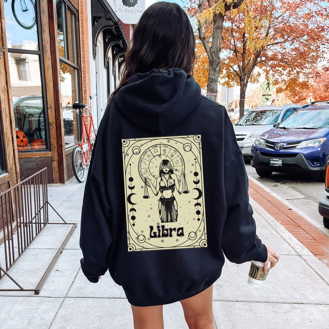Black Libra Zodiac Astrology Hoodie for Women, Horoscope Gifts for Her, Celestial Aesthetic ...