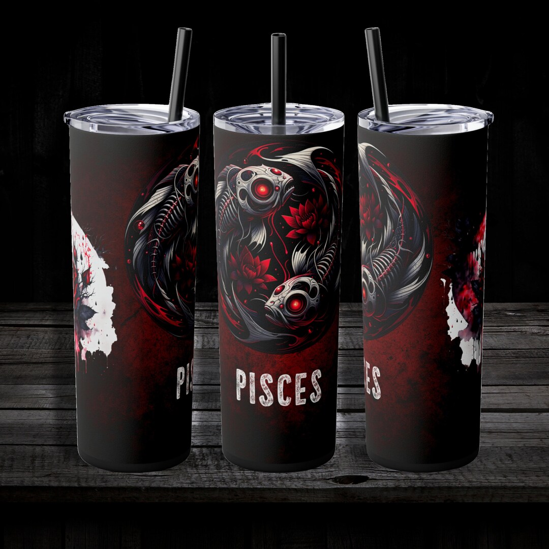 Pisces 20oz. Zodiac Tumbler With Straw, Gothic Horoscope Tattoo Print ...
