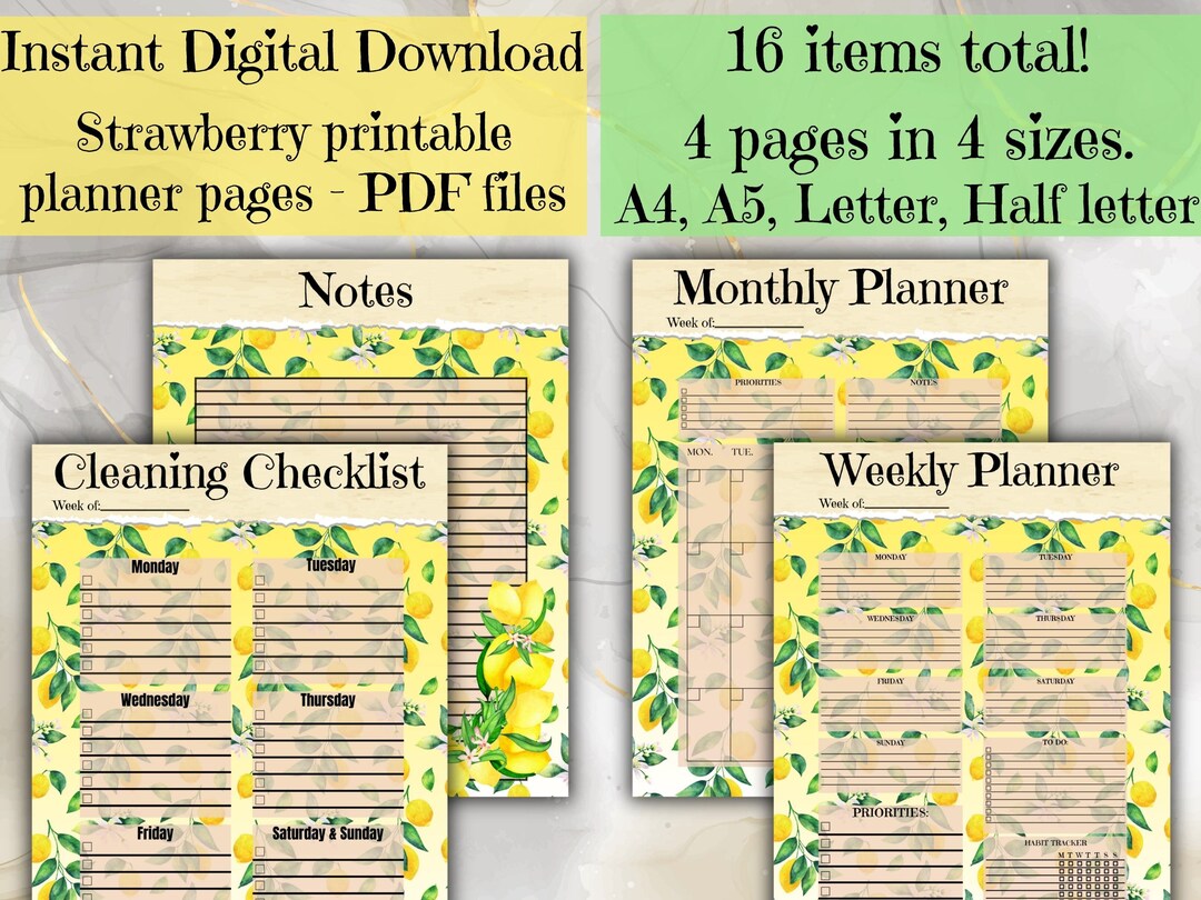 Cottagecore Lemon Stationary Planner Printable Journal Pages, Undated ...