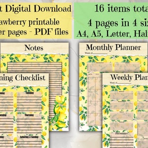 Cottagecore Lemon Stationary Planner Printable Journal Pages, Undated ...