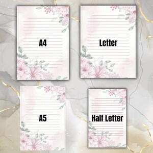 Floral Aesthetic Printable Lined Stationary Paper, Cute Flower Print ...