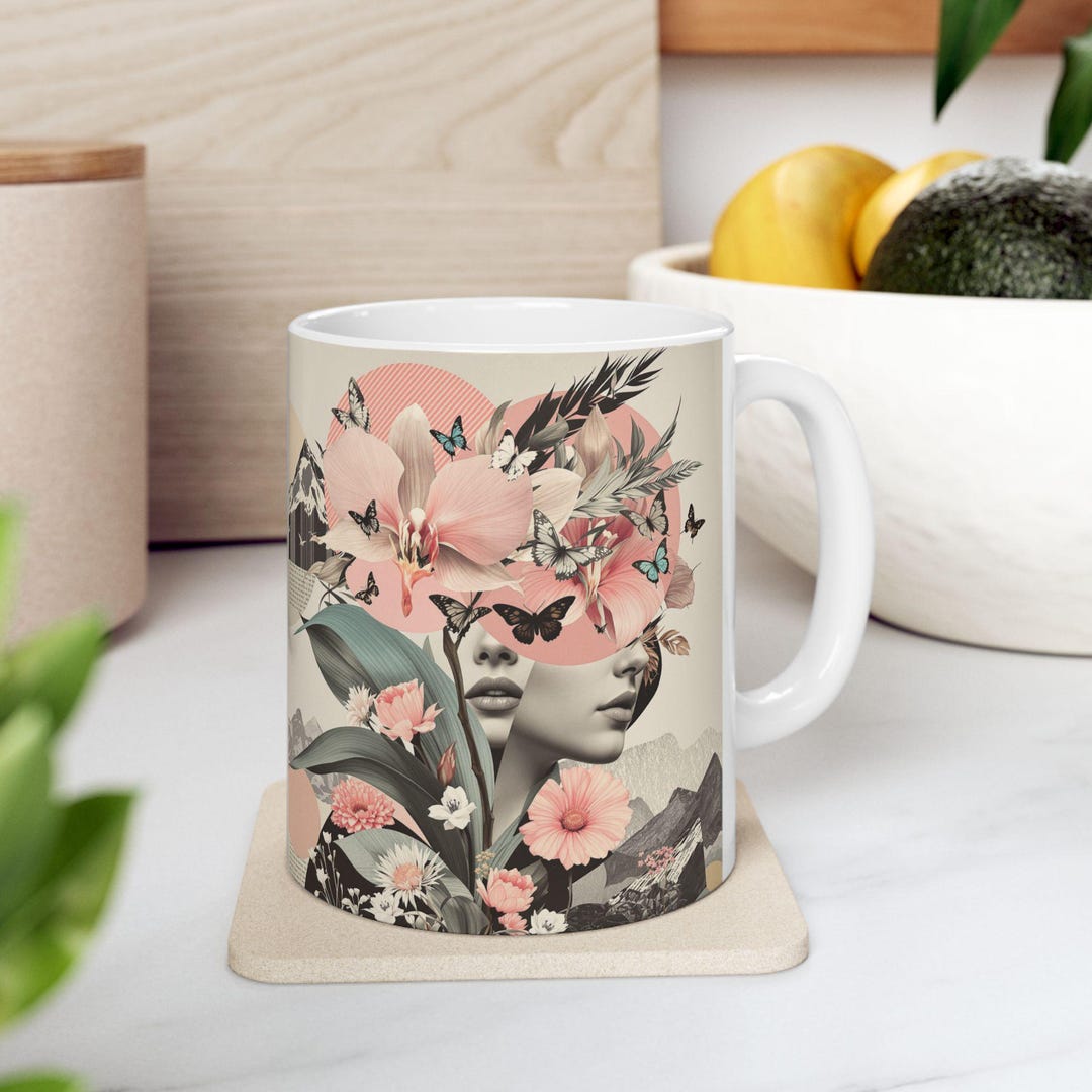 Surreal Floral Portrait Mug, Whimsigoth Orchid Feminine Art With ...