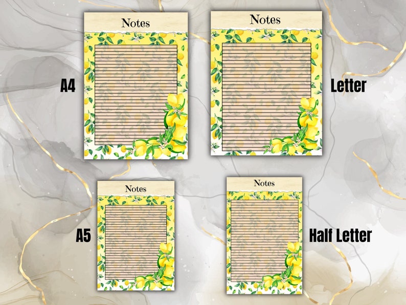 Cottagecore Lemon Stationary Planner Printable Journal Pages, Undated ...
