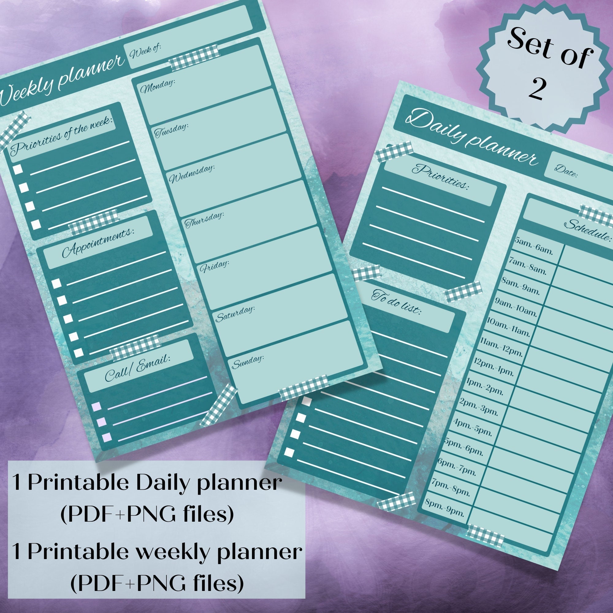 Weekly and Daily Decorative Planner Set, Printable Schedule for Work or ...