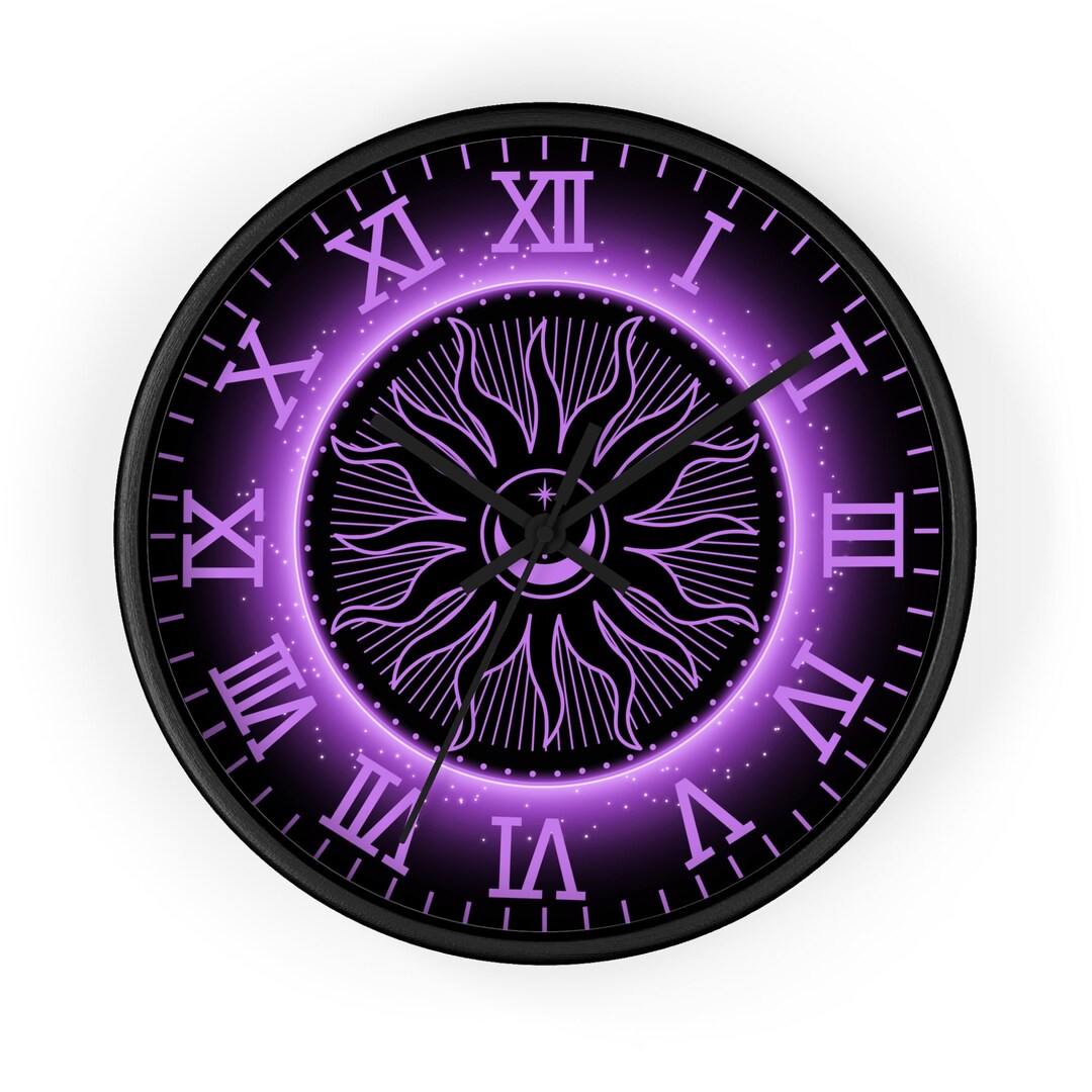 Unique 10 Whimsigoth Purple Celestial Wall Clock, Sun Moon and Stars Clock With Roman Numerals ...