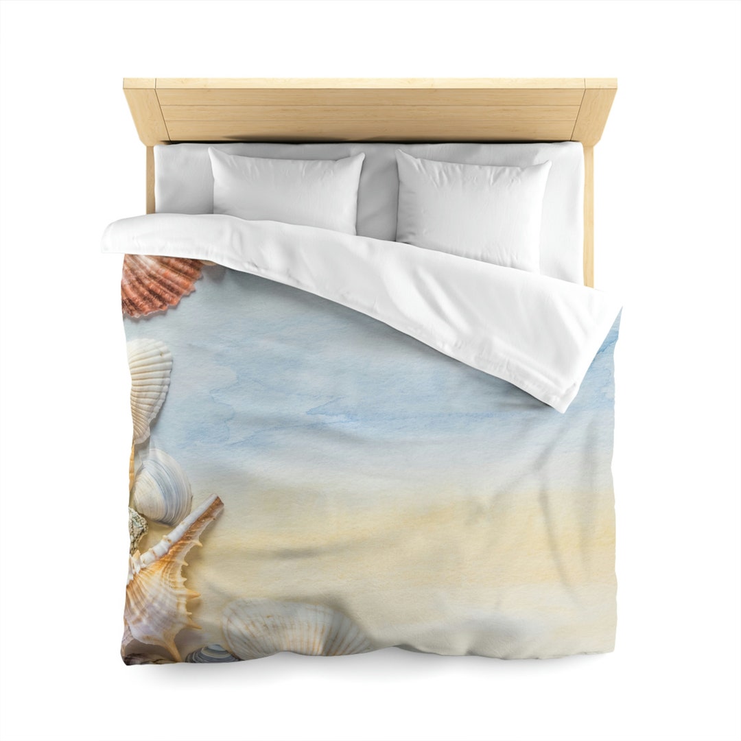 Ocean Beach Seashell Print Duvet Cover, Ocean Theme Comforter Decor for ...