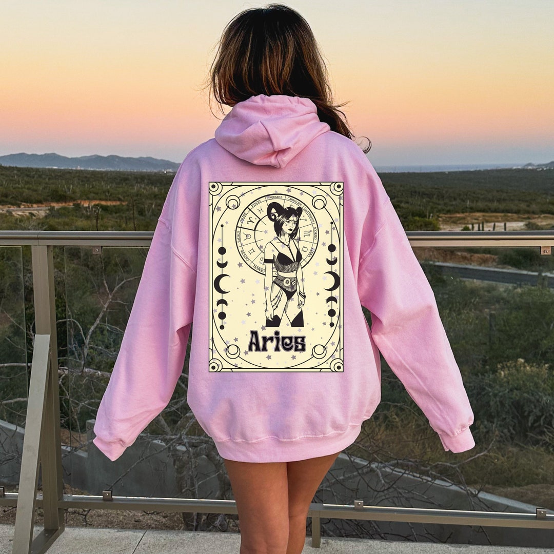 Light Pink Aries Zodiac Astrology Hoodie for Women, Horoscope Gifts for ...