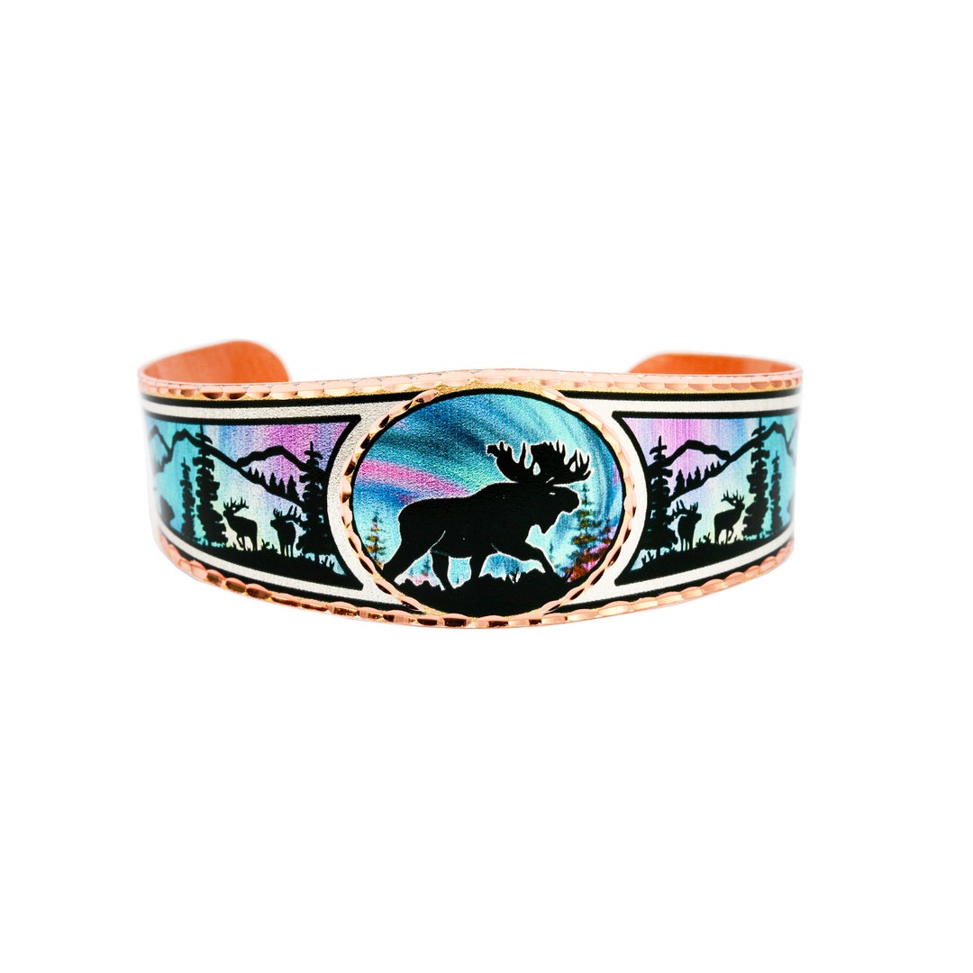 Artisan Copper Moose & Elk Bracelet – Handmade Rustic Cuff, Wildlife ...