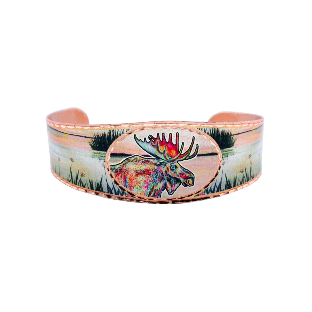 Artisan Handmade Copper Elk Bracelets Cuff, Adjustable Pink Colors Elk ...