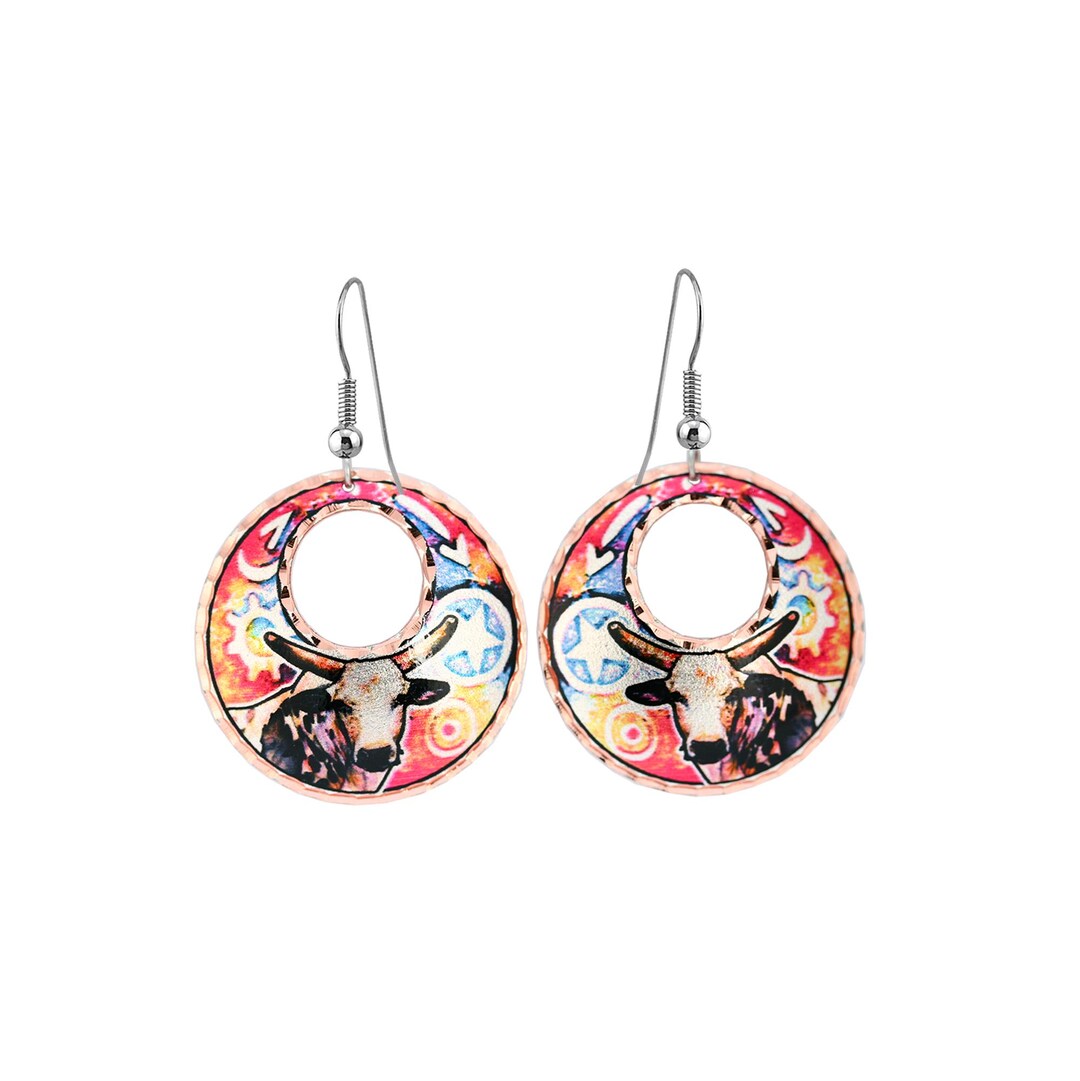 Copper Handcrafted Bull Hoop Earrings for Women Western Cow Earrings ...