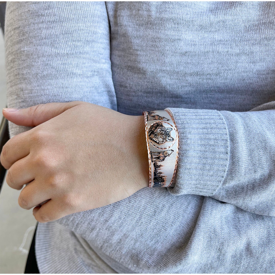 Silver Plated Copper Wolf Cuff for Unisex, Open-ended Adjustable ...
