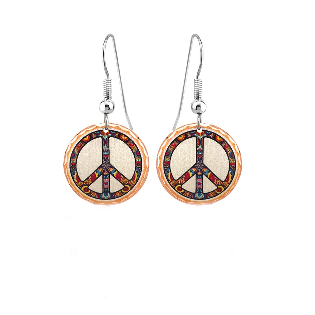 Dangle Peace Sign Earrings Peace Jewelry, Handcrafted Copper Peace ...