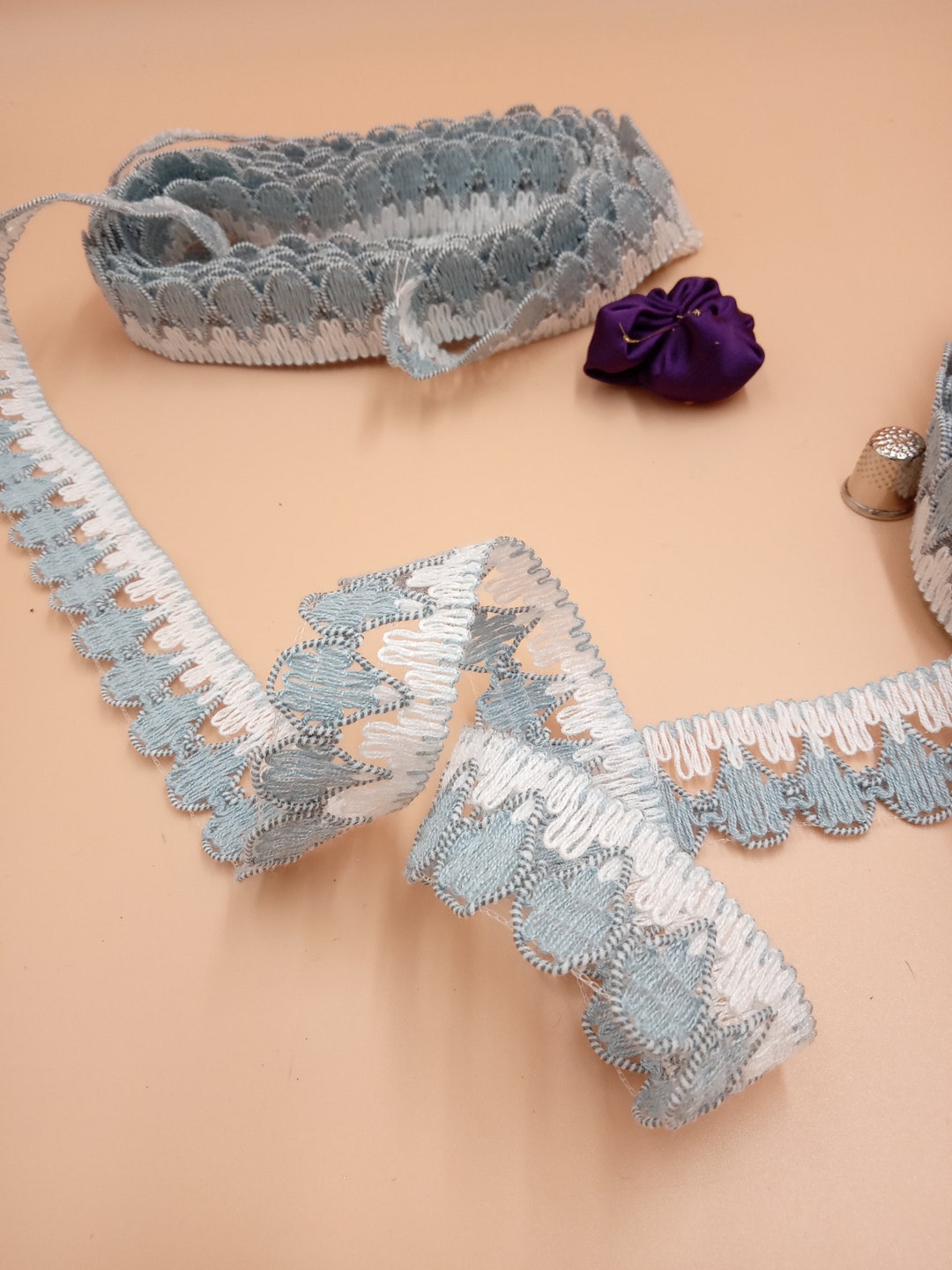Lase Trim Vintage/ Blue White Lace/ Trim Lace Ribbon/lace Buy the Yard ...
