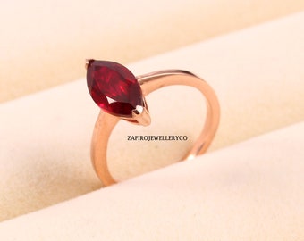 Marquise Red Ruby 925 Sterling Silver Gemstone Ladies Ring Jewellery ...