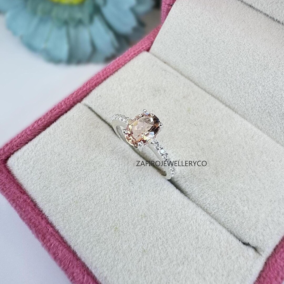 Morganite Ring, June Birthstone, Promise Ring, Oval Cut Morganite ...