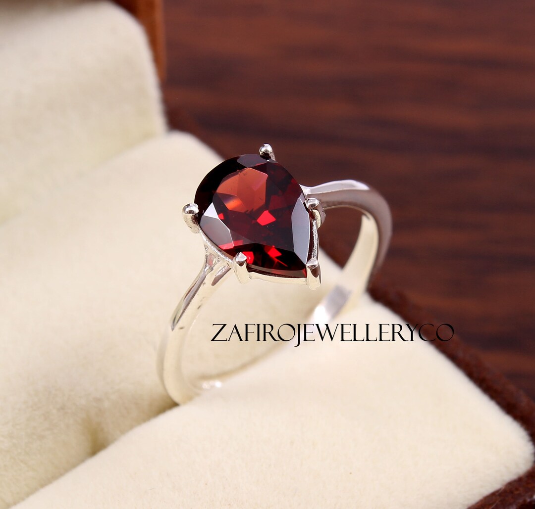 Red Garnet Ring, Garnet Pear Ring, Statement Ring, Natural Garnet Ring ...