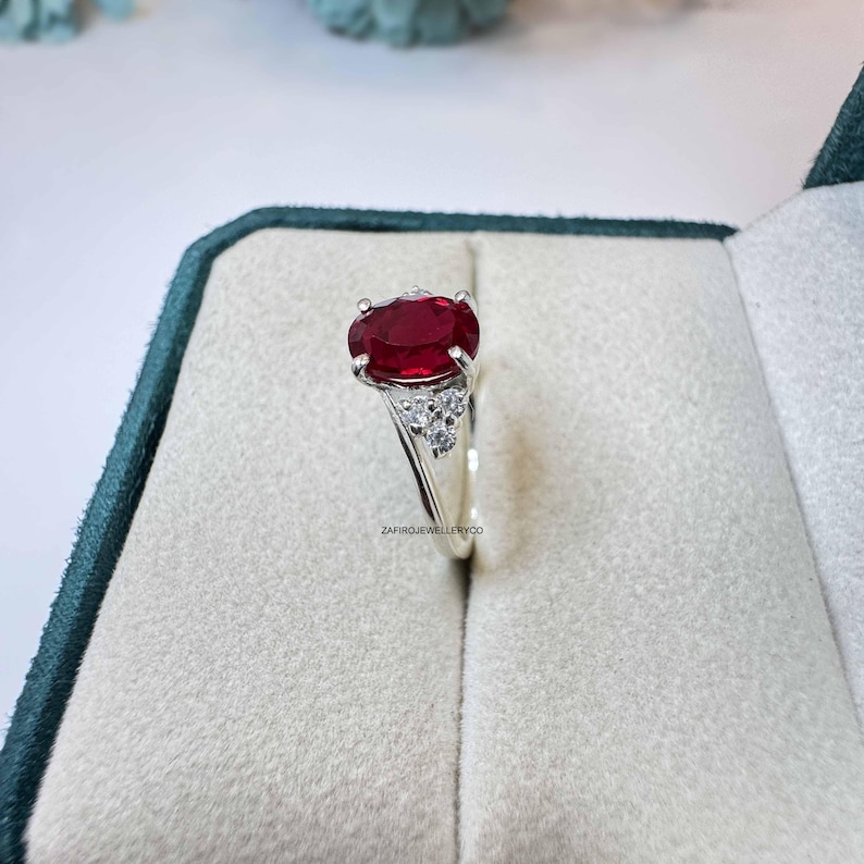 Oval Cut Ruby Three Stone Ring, 925 Sterling Silver, July Birthstone ...