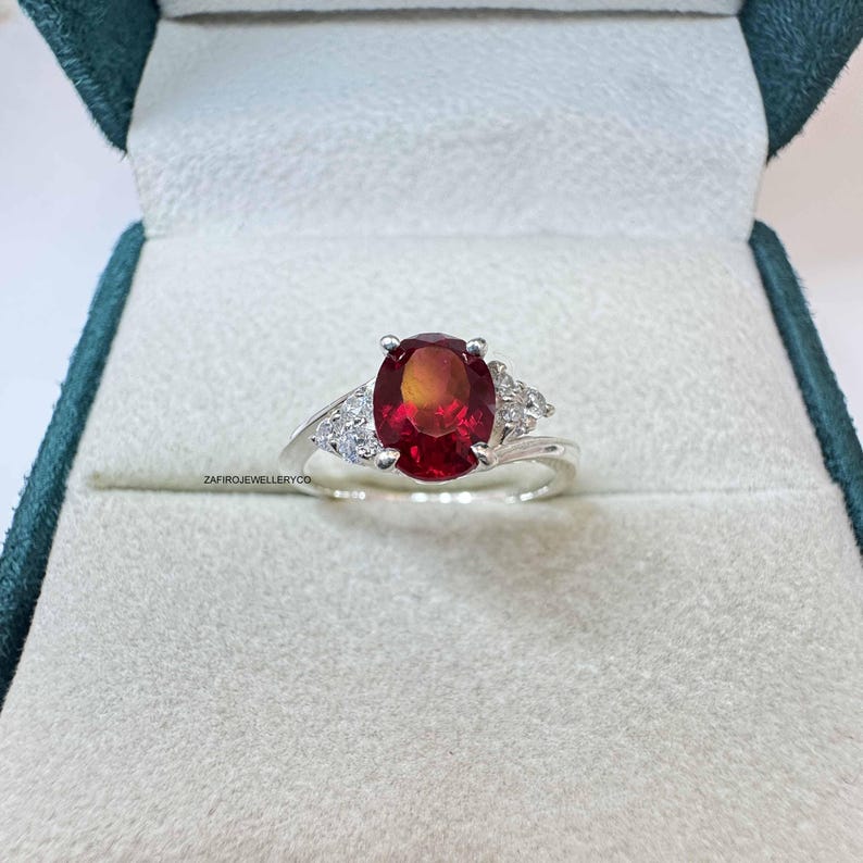 Oval Cut Ruby Three Stone Ring, 925 Sterling Silver, July Birthstone ...