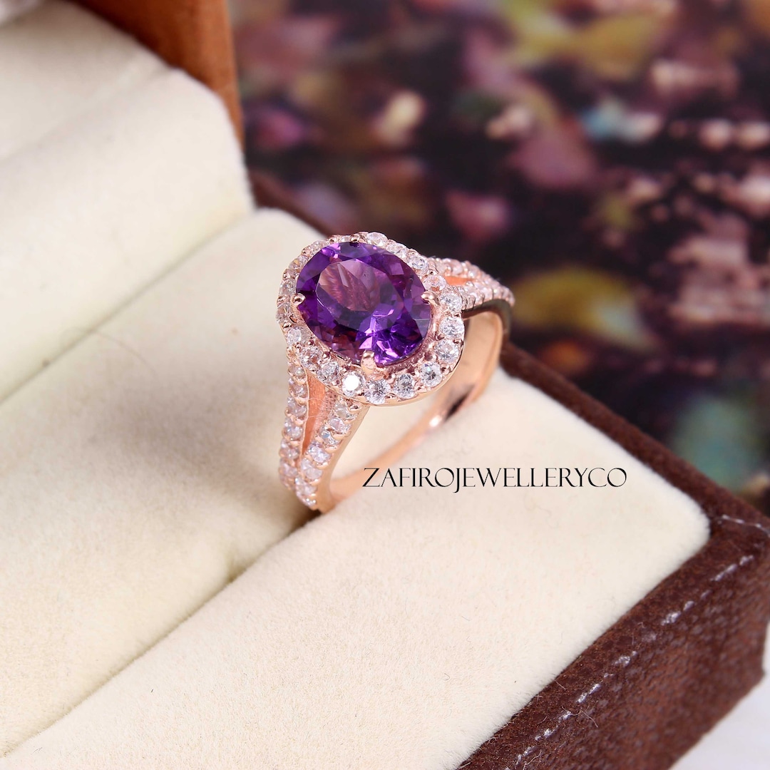 Natural Amethyst, Cluster Ring, Oval Cut Amethyst, Stackable Ring, High ...