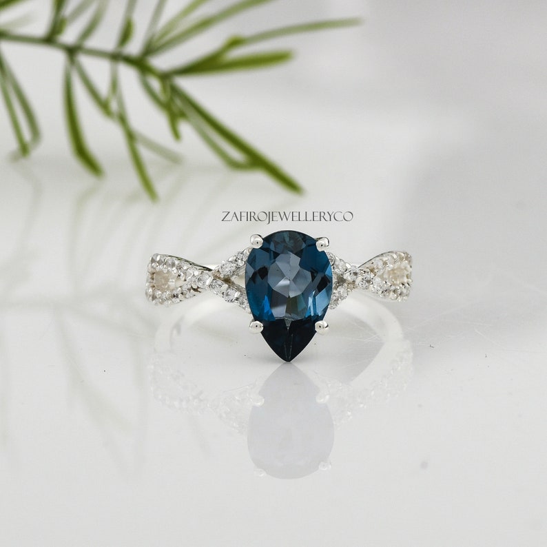 London Blue Topaz Ring Pear Shape Ring Engagement Ring - Etsy