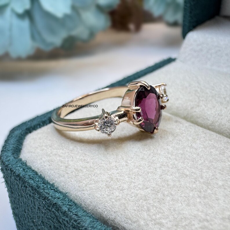 Natural Rhodolite Oval Cut Ring, 925 Sterling Silver Cluster, January ...