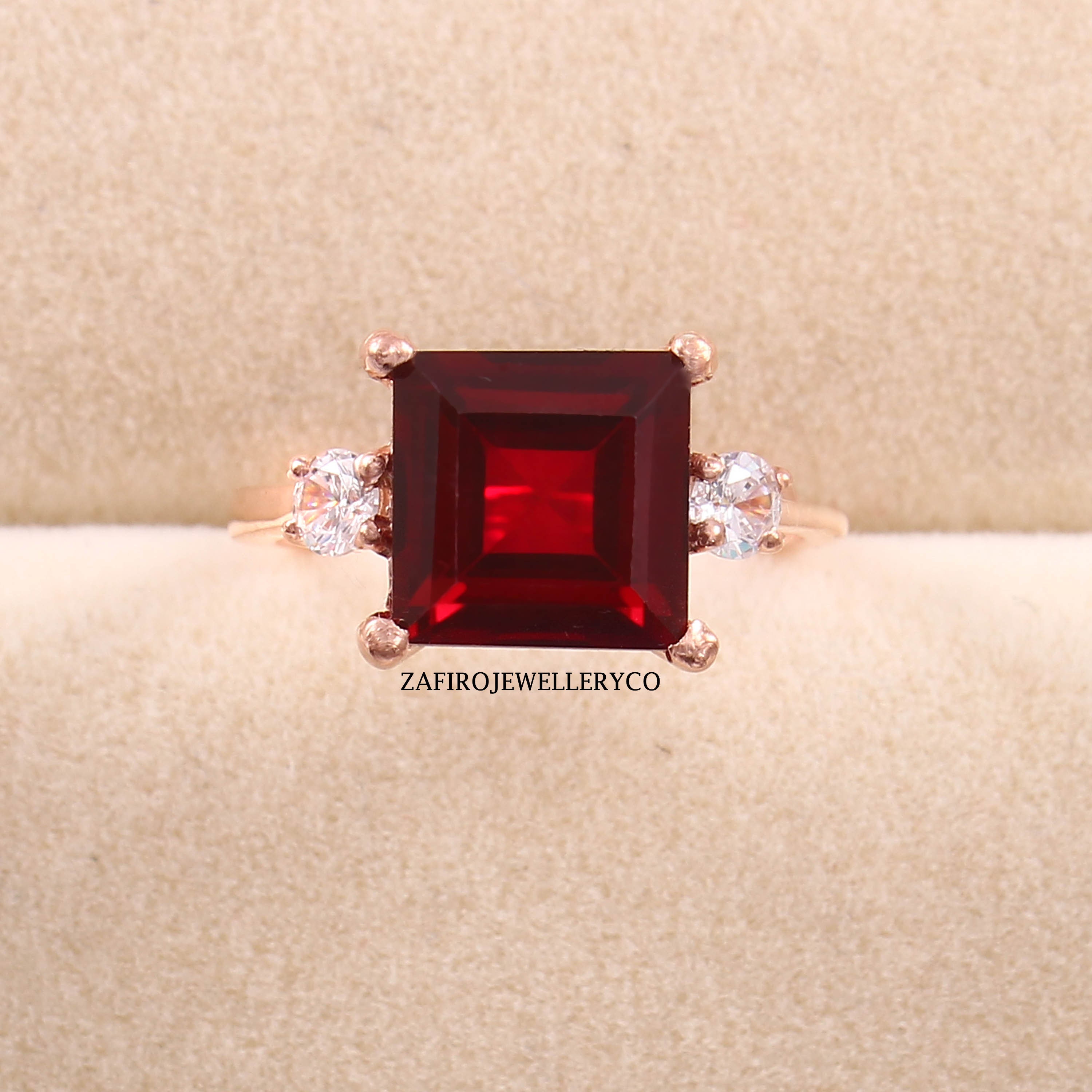 Ruby Ring, Bridesmaid Ring, Square Cut Ruby, 925 Sterling Silver ...