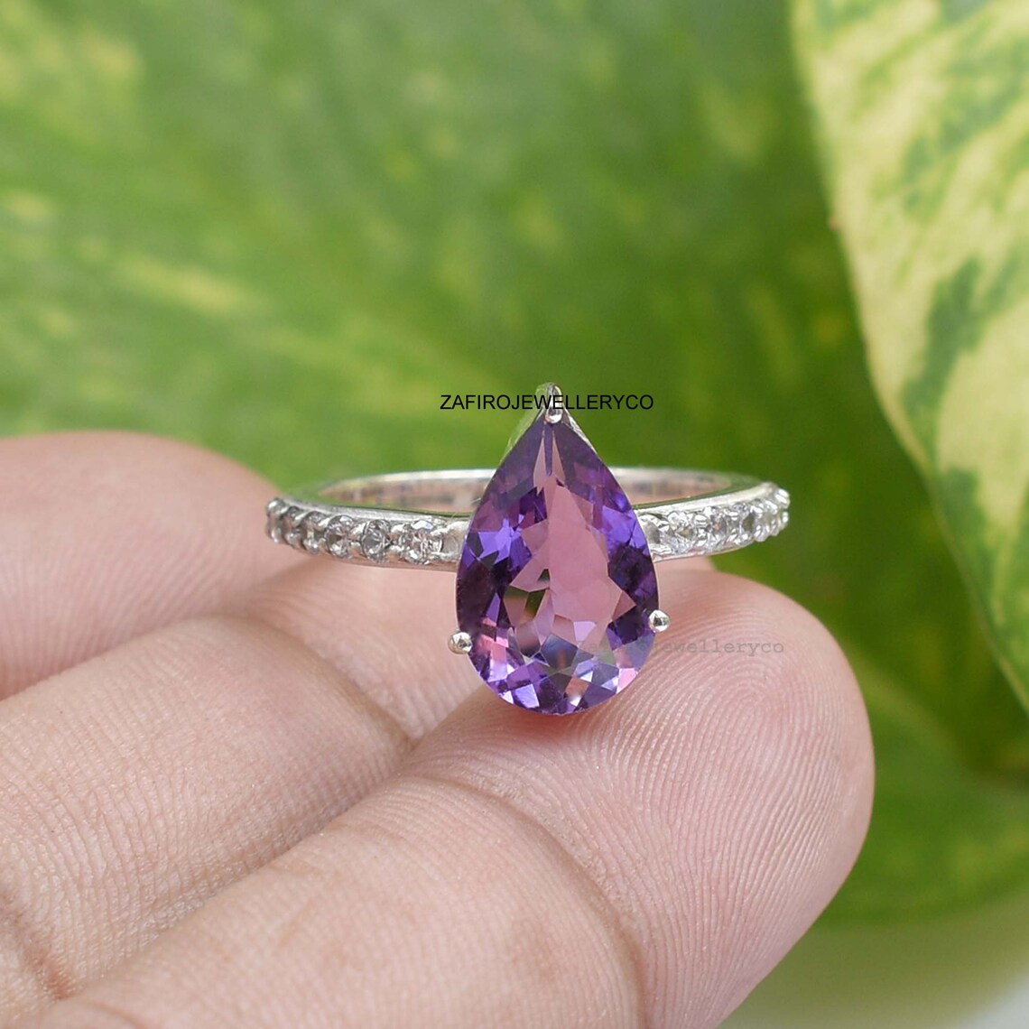 Amethyst Pear Ring Natural Amethyst Engagement Ring Purple - Etsy